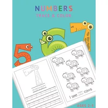 博客來-Trace And Color Numbers Workbook For Kids Ages 2-5: Pre K Tracing ...