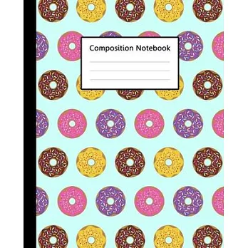 博客來-Composition Notebook: Sweet Doughnut Donuts Colorful Sky Blue Pattern, 110 Pages 7.5＂x9.25 ...