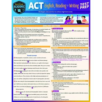 博客來-ACT English, Reading & Writing Test Prep: A Quickstudy Laminated ...