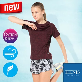 博客來-【HENIS】透涼純染 落肩修身 速乾機能排汗衫 (女款)XL暗紅