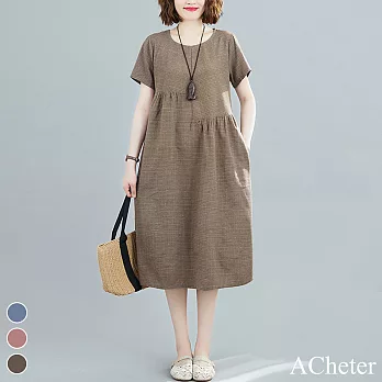 博客來-【A.Cheter】希臘風尚自然好心情棉麻寬鬆洋裝#106892 M 咖