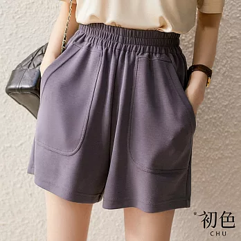 博客來-【初色】大口袋鬆緊腰舒適短褲寬褲-共3色-62658(M-2XL可選) XL 香芋紫
