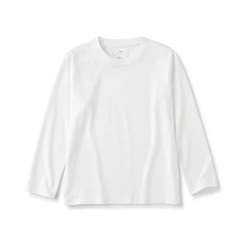 博客來-【MUJI 無印良品】兒童棉混聚酯纖維圓領長袖T恤 130 柔白