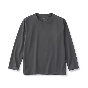 博客來-【MUJI 無印良品】兒童棉混聚酯纖維圓領長袖T恤 140 墨灰