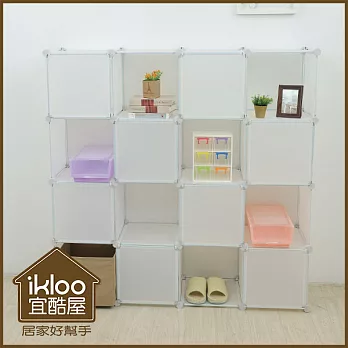 博客來-【ikloo】diy家具16格16門收納櫃/組合櫃 清透白