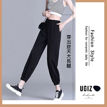 博客來-【UGIZ-女裝】顯瘦百搭純色個性簡約造型八分褲 L 黑