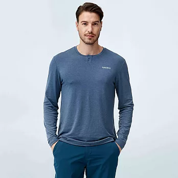 博客來-【HAKERS 哈克士】男款 天絲機能長袖排汗衣(登山戶外/休閒/排汗衫/吸濕排汗) M 安謐藍