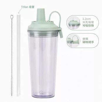 博客來-【APEX】Tritan 雙層AS便攜磁吸手提吸管杯 710ml (大容量 隨行水杯 手提杯 環保水壺 彈跳吸管 吸管杯 直飲杯 雙飲杯 環保杯 奶茶杯 飲料杯) 淡綠色