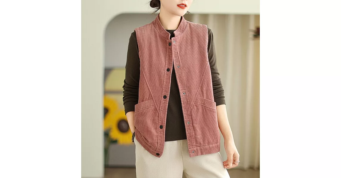 博客來-【ACheter】 燈芯絨背心文藝休閒百搭外套# 126295 XL 玫紅色