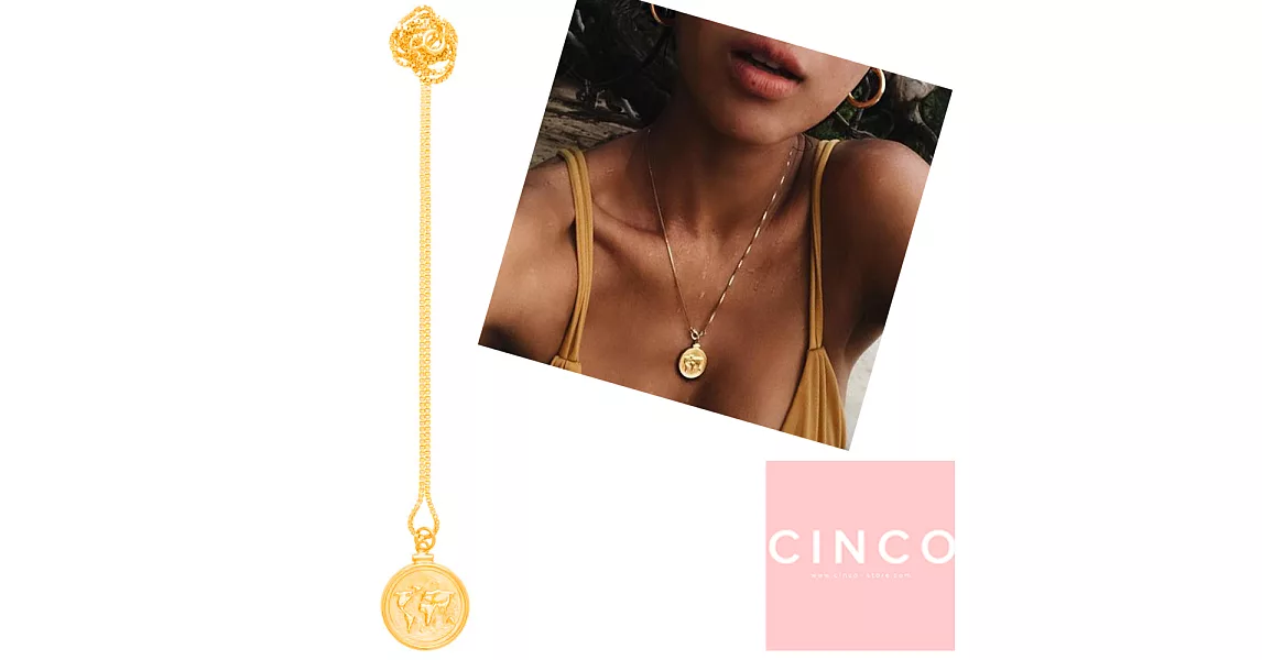 博客來-CINCO 葡萄牙精品 GINGER NECKLACE 925純銀鑲24K金硬幣項鍊 世界地圖款