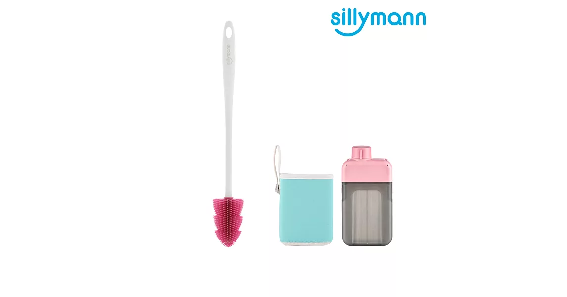 博客來-【韓國sillymann】 扁平時尚水壺300ml+100%鉑金矽膠水瓶刷粉+粉紅