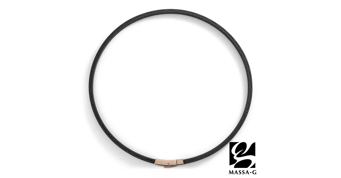 博客來-MASSA-G Leather2 仿皮革紋鍺鈦能量項圈(4mm) 55cm 黑色項圈-玫瑰金扣