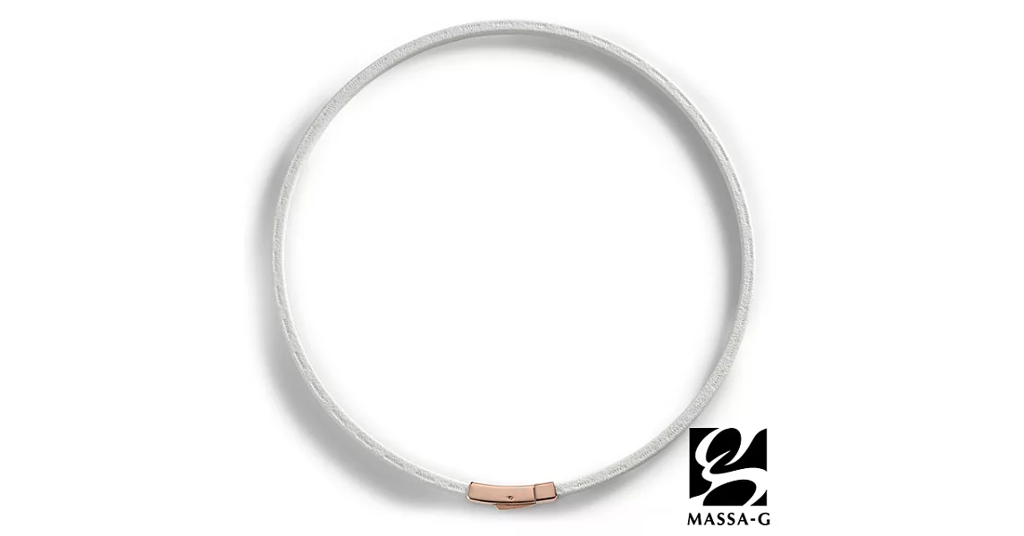 博客來-MASSA-G Leather2 仿皮革紋鍺鈦能量項圈(4mm)55cm白色項圈-玫瑰金扣