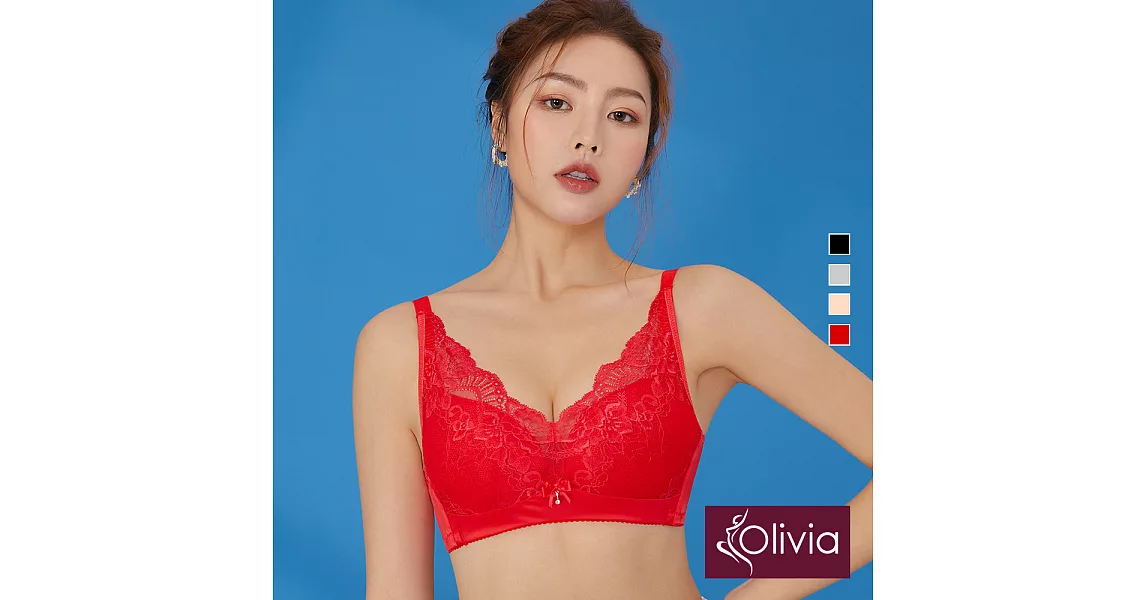 博客來-【Olivia】無鋼圈超薄透舒蕾絲內衣- 34/75C 紅色