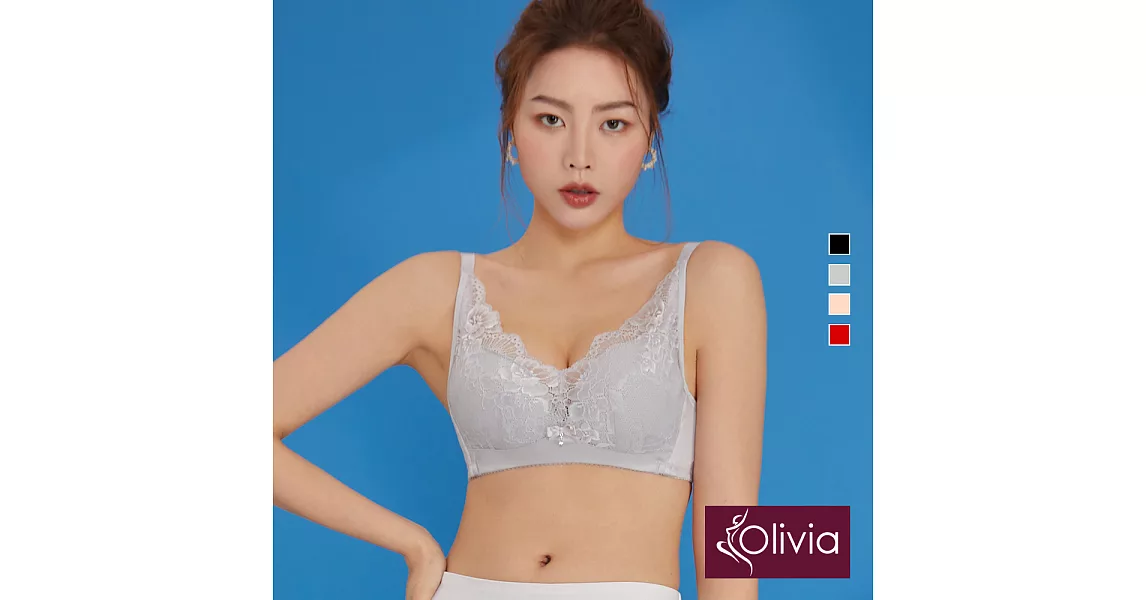 博客來-【Olivia】無鋼圈超薄透舒蕾絲內衣- 34/75C 灰色