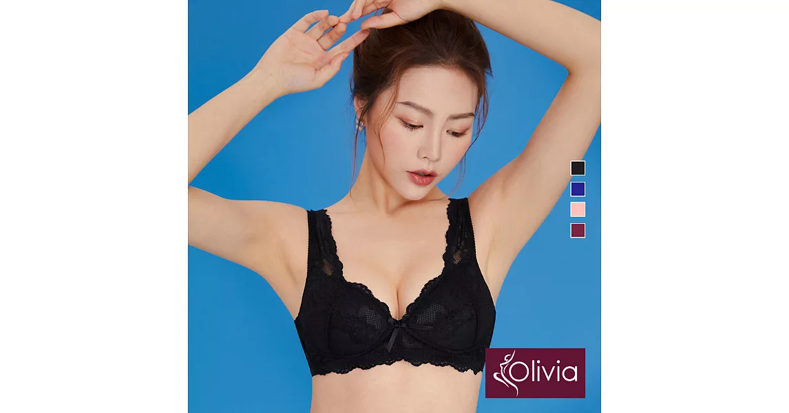 博客來-【Olivia】無鋼圈經典集中蕾絲美背內衣 36/80B 黑色