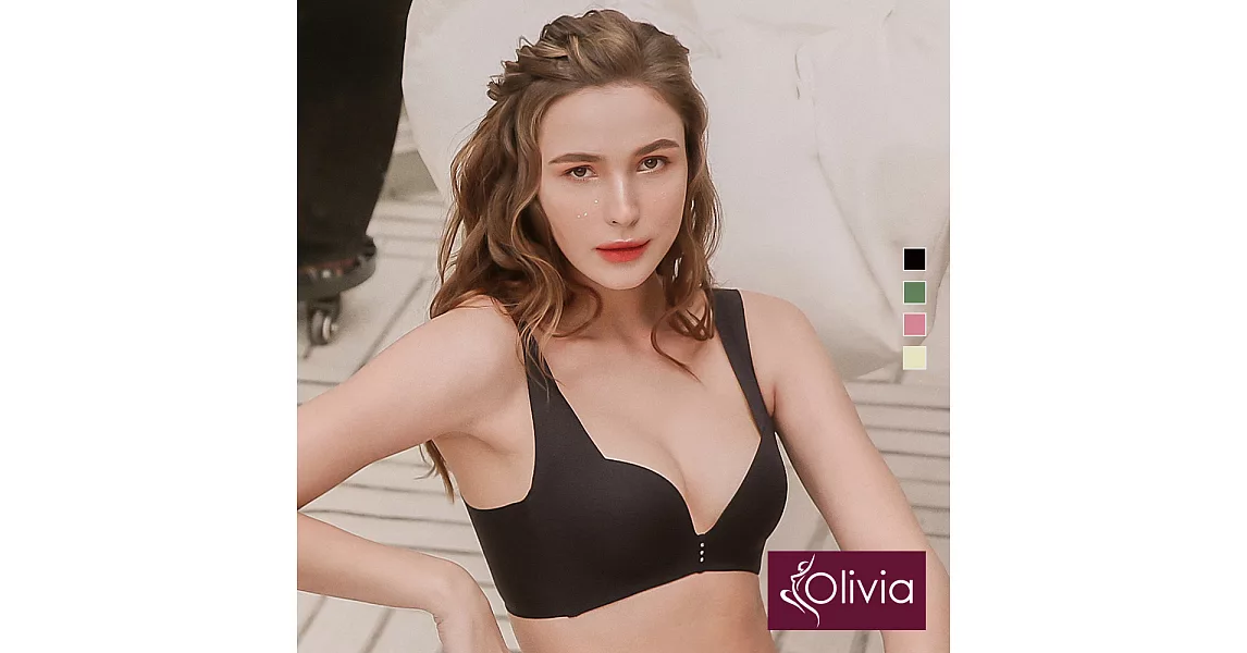 博客來-Olivia【舒冉系列-洋桔梗】無鋼圈V型集中包覆無痕美背內衣 36/80B 黑色