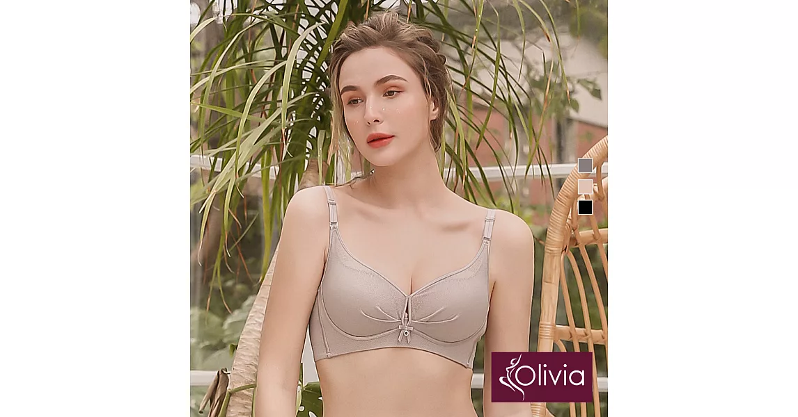 博客來-Olivia【舒冉系列-藍雪花】無鋼圈歐式輕奢蕾絲集中內衣 36/80B 灰色