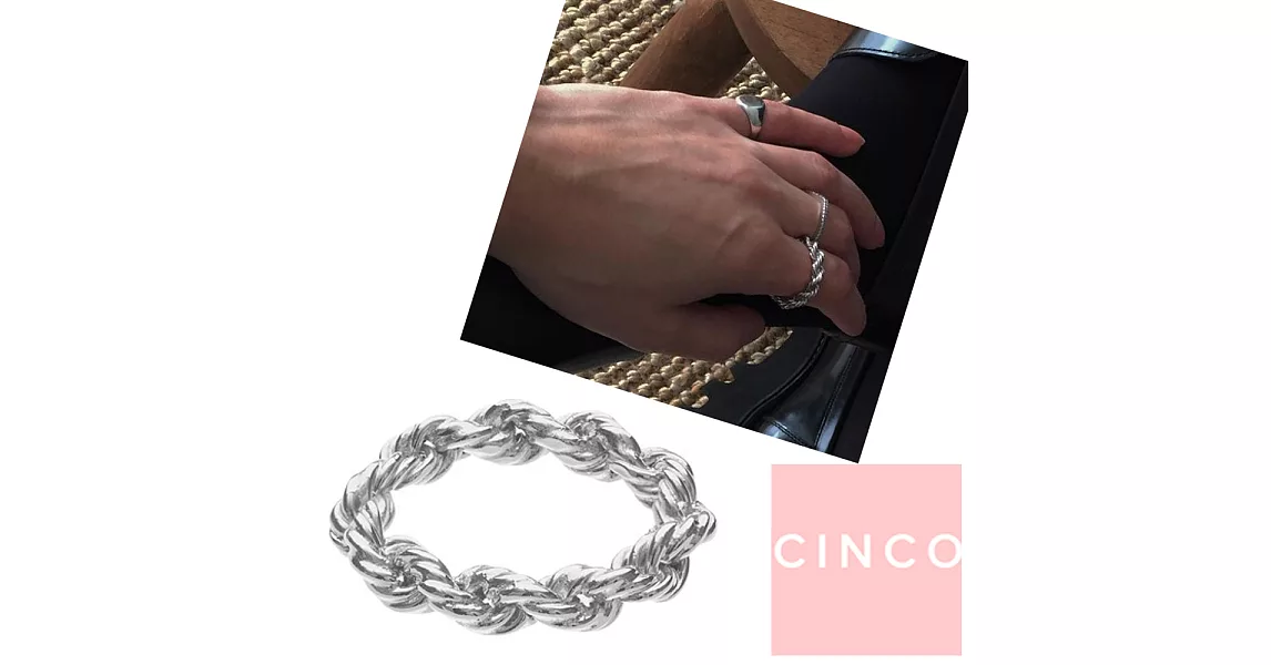 博客來-CINCO 葡萄牙精品 Bia ring 925純銀 簡約編織小寬版戒指 6號