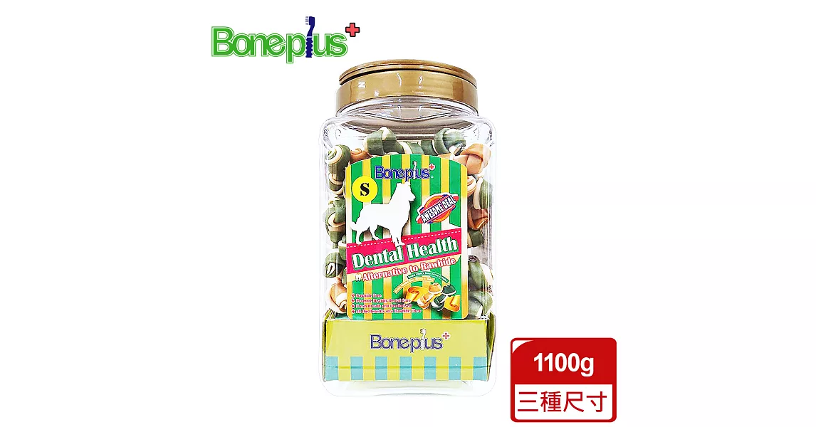 博客來-【Bone Plus】綜合雙色潔牙骨結桶裝1100G(多種尺寸) S