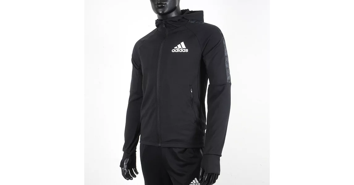 博客來-Adidas M MT FZ HD [GV5302] 男 連帽外套 運動 休閒 亞洲版 環保理念 舒適 黑 L 黑/白