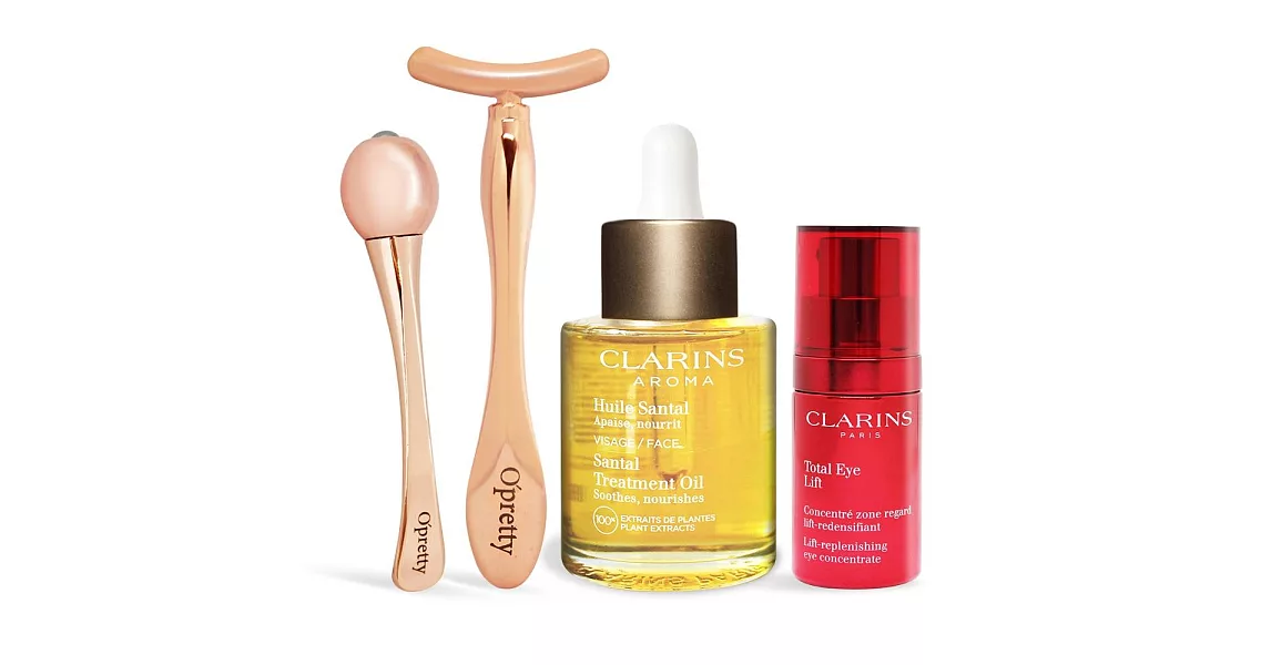 博客來-CLARINS 克蘭詩 全面護理好氣色禮袋組[護理油30ml+眼霜15ml+臉部按摩組]-國際航空版