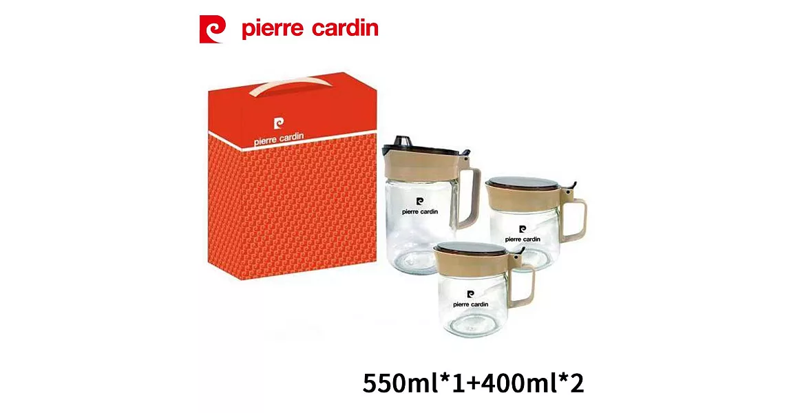 博客來-pierre cardin皮爾卡登 玻璃調味罐三件組(550ml*1+400ml*2) PCJR-601