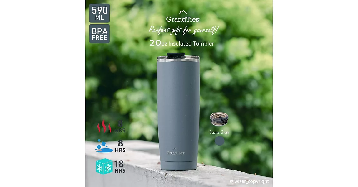 博客來-【GrandTies】Tritan防漏590ML真空不鏽鋼保溫瓶/保溫杯(野餐/運動/保冷/保溫) 冰灰藍