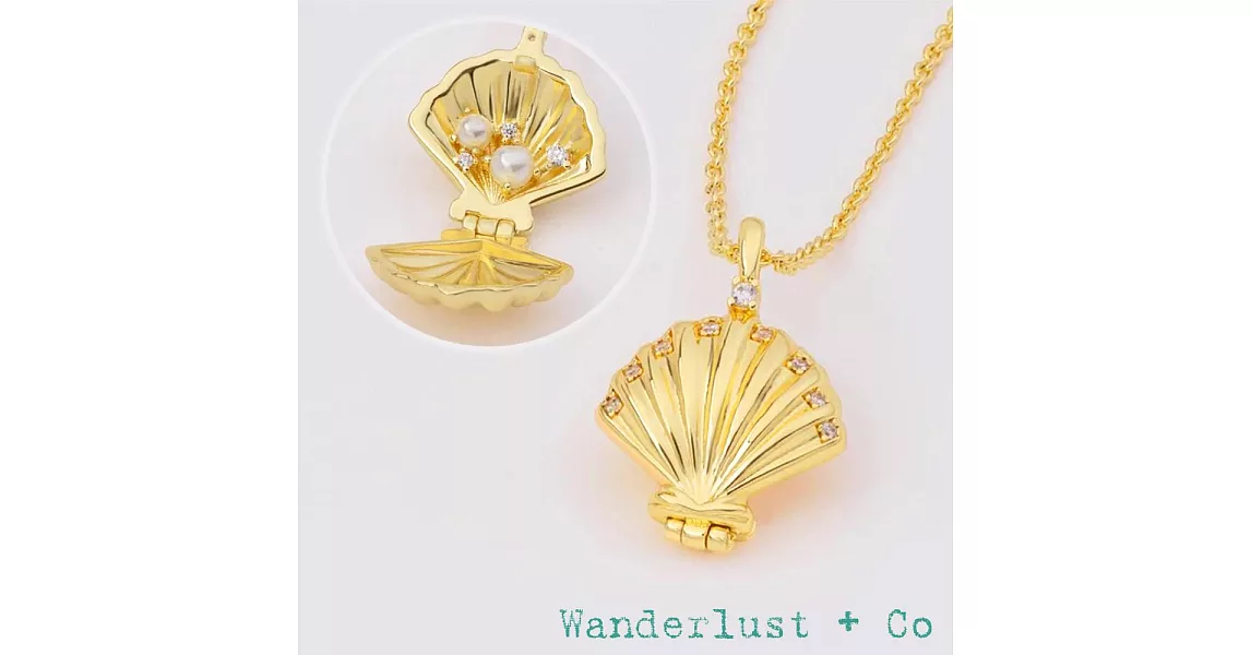 博客來-Wanderlust+Co 澳洲品牌 金色貝殼項鍊 內鑲寶石珍珠款 Sundaze Shell