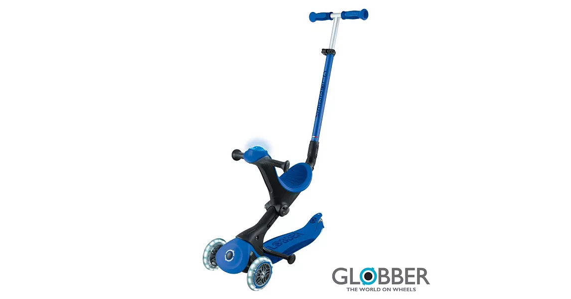 博客來-【GLOBBER 哥輪步】法國 GO‧UP 5合1酷炫版多功能滑板車-多色可選(白光發光前輪、手推車、滑步車、學步車) 浩瀚宇宙藍