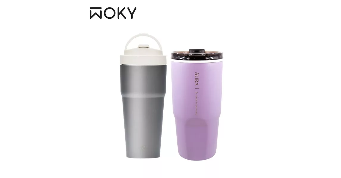 博客來-【WOKY 沃廚】純鈦Ti渾圓杯770ml 隨行抗熱款+真瓷冰壩杯800ML 770橡白+800霧紫