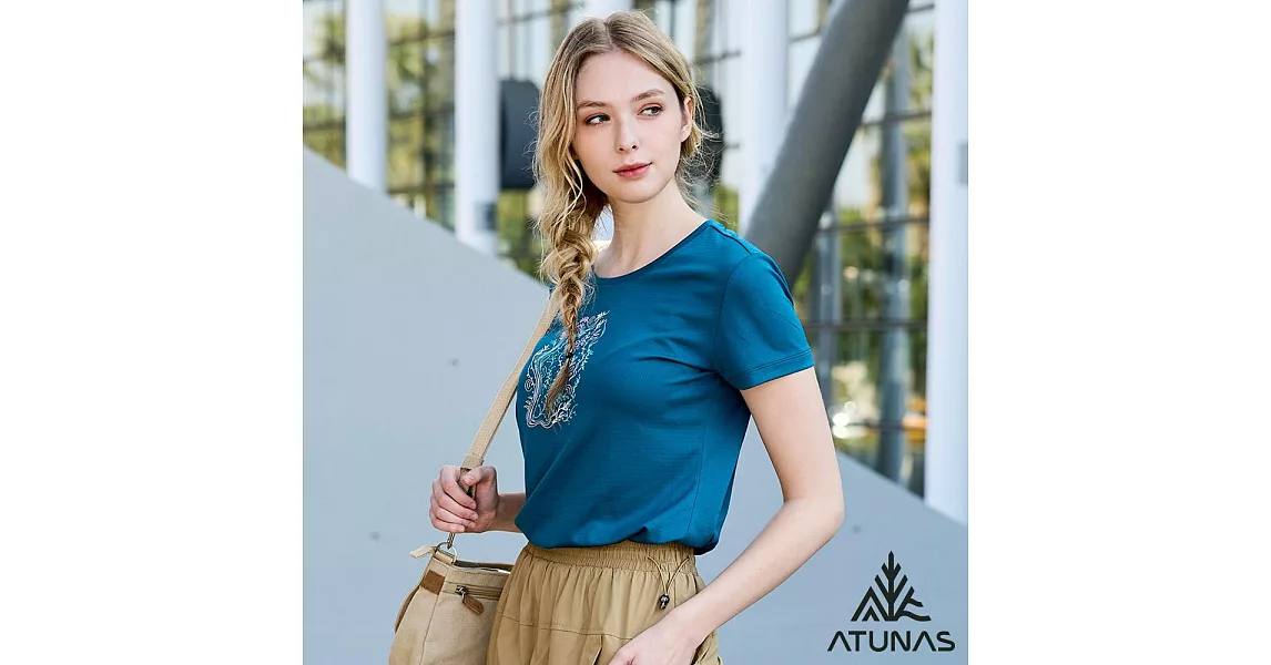 博客來-【ATUNAS 歐都納】女款款循環ATUNAS-TEX吸濕排汗短袖T恤/大尺碼A2TS2532WC- L 孔雀藍