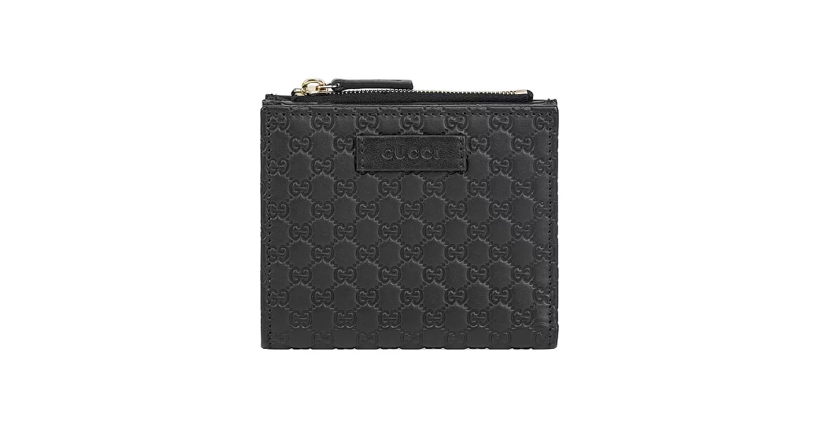 博客來-GUCCI Guccissima 壓印牛皮暗釦拉鍊二折短夾_展示品 (黑色)