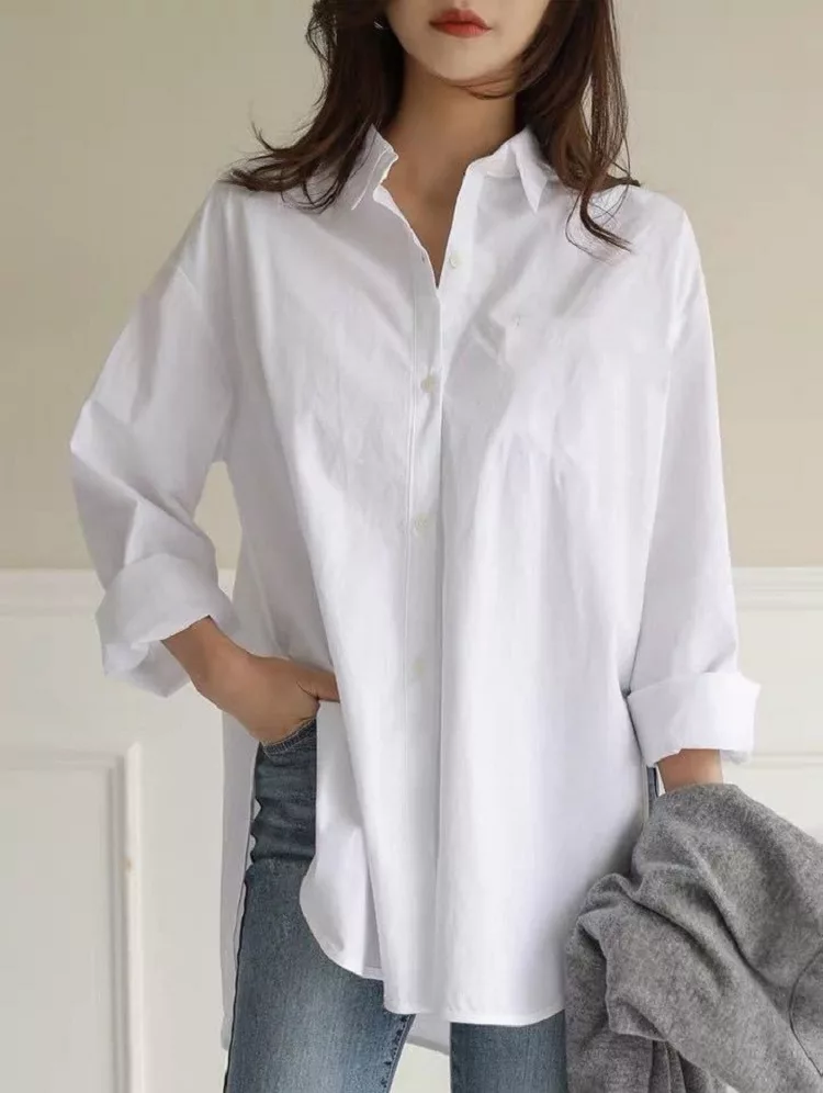 博客來-【慢。生活】立領前短後長簡約寬鬆長袖襯衫 J9131 FREE 藍色